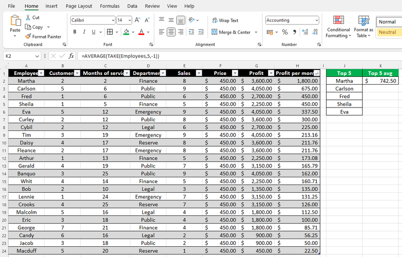 How to Use TAKE in Excel to Extract Data