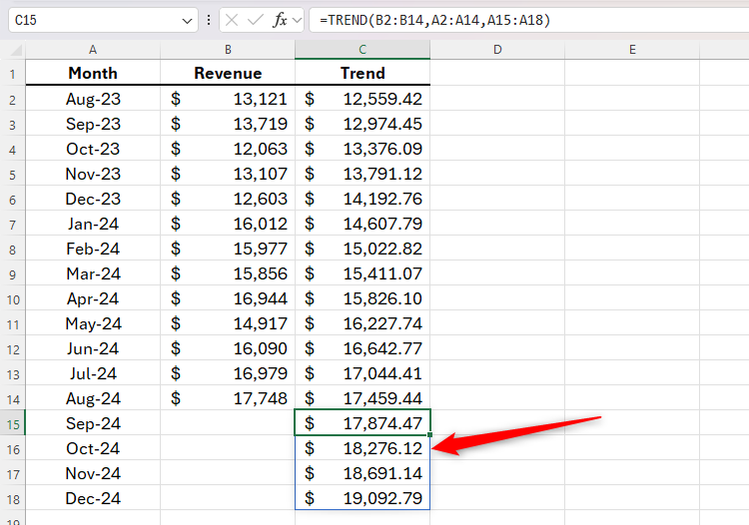 How to Use the TREND Function in Excel