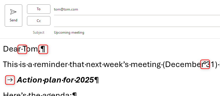 How to Display Non-Printing Characters in Microsoft Outlook