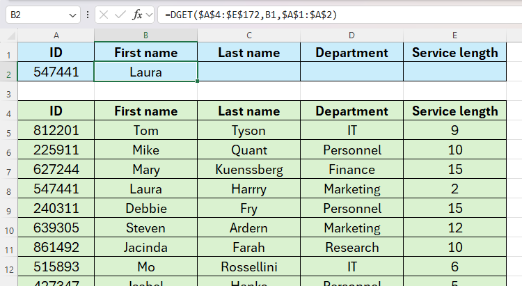 How to Use the DGET Function in Excel