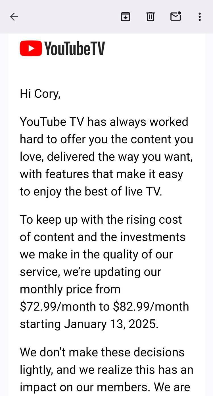 YouTube TV's Prices Are Going Up