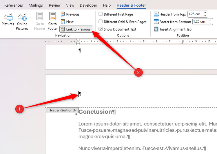 How to Add Different Page Numbers to Different Sections in Microsoft Word