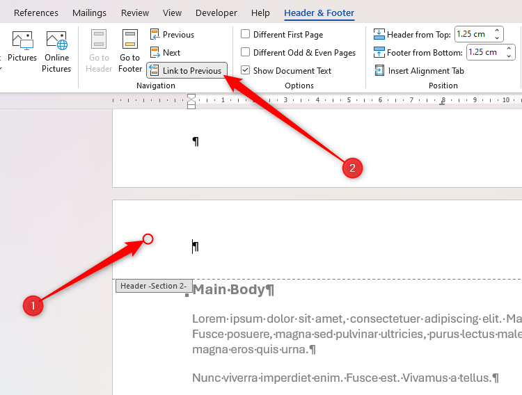 How to Add Different Page Numbers to Different Sections in Microsoft Word