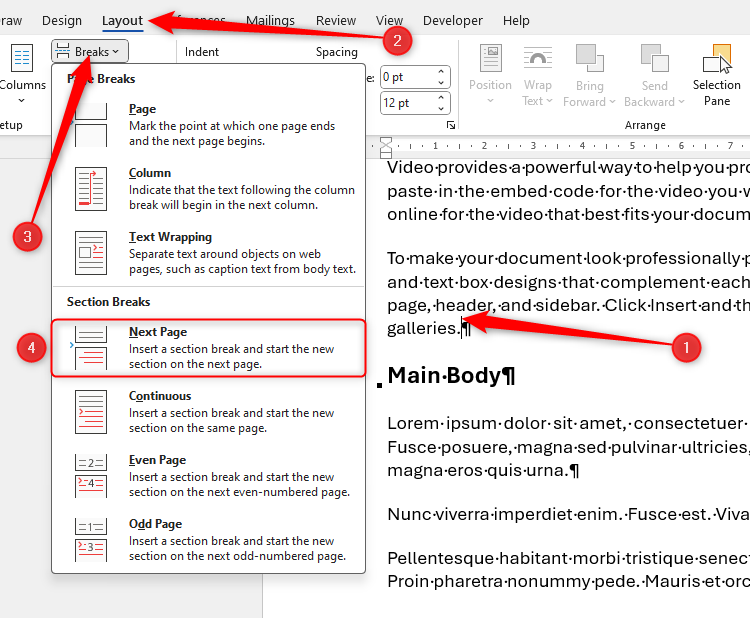 How to Add Different Page Numbers to Different Sections in Microsoft Word