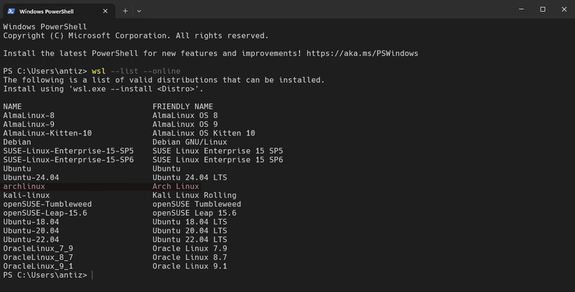 arch linux on wsl