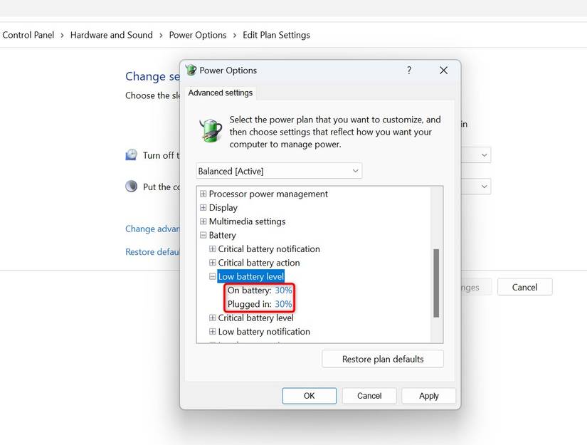 How to Set Custom Low Battery Alerts on Windows 11