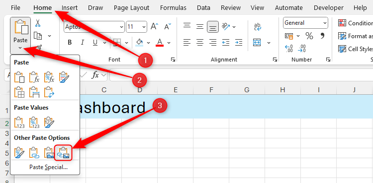 Creating a Dashboard in Microsoft Excel? Paste Your Data as a Linked Picture