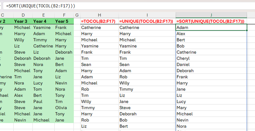 How to Use the TOCOL and TOROW Functions in Microsoft Excel
