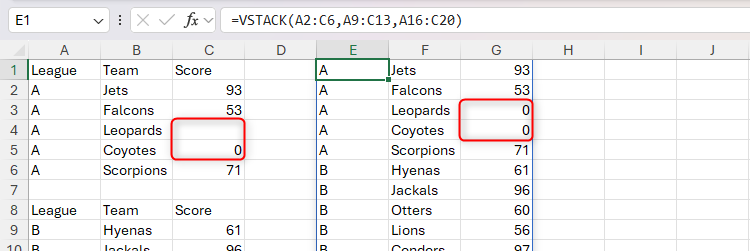 How to Use the VSTACK and HSTACK Functions in Microsoft Excel