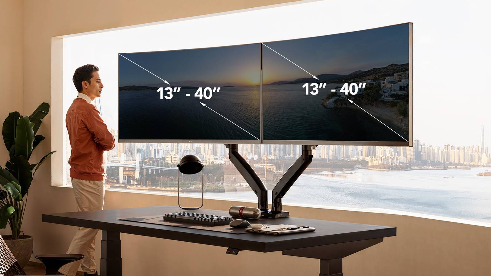 Boost comfort and productivity with the HUANUO DS7 dual monitor arm