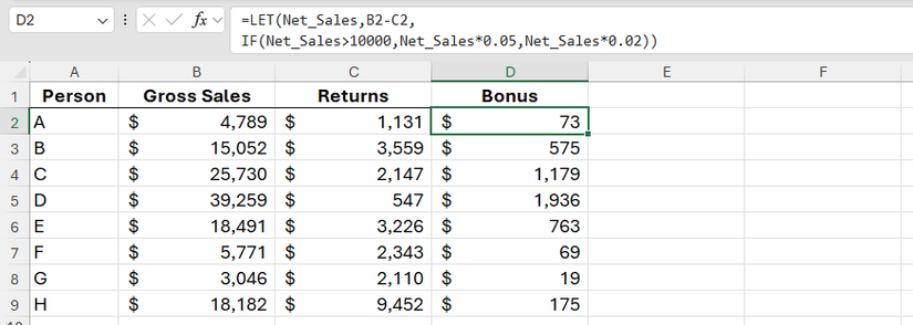 How to use the LET function in Microsoft Excel