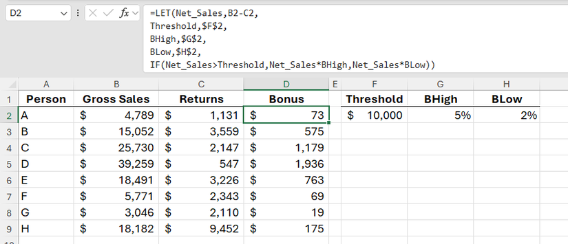 How to use the LET function in Microsoft Excel