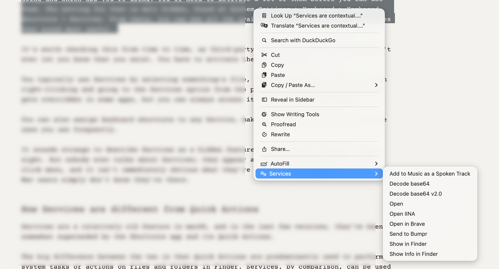 How to use the Services menu in macOS