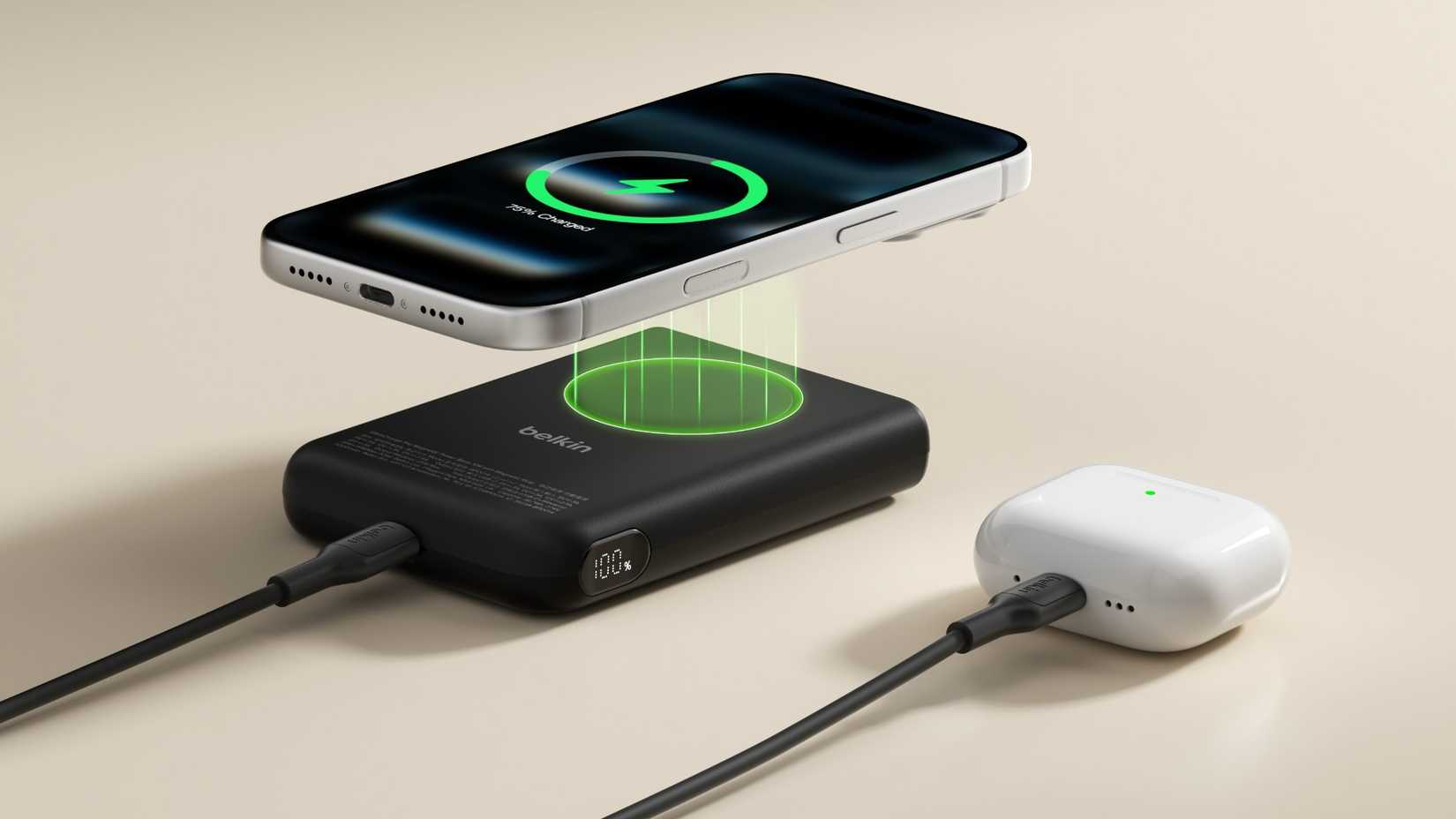 Belkin's new magnetic power bank has a kickstand and LED screen