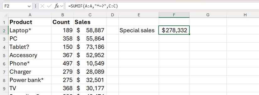 You need to know what the tilde (~) does in Excel