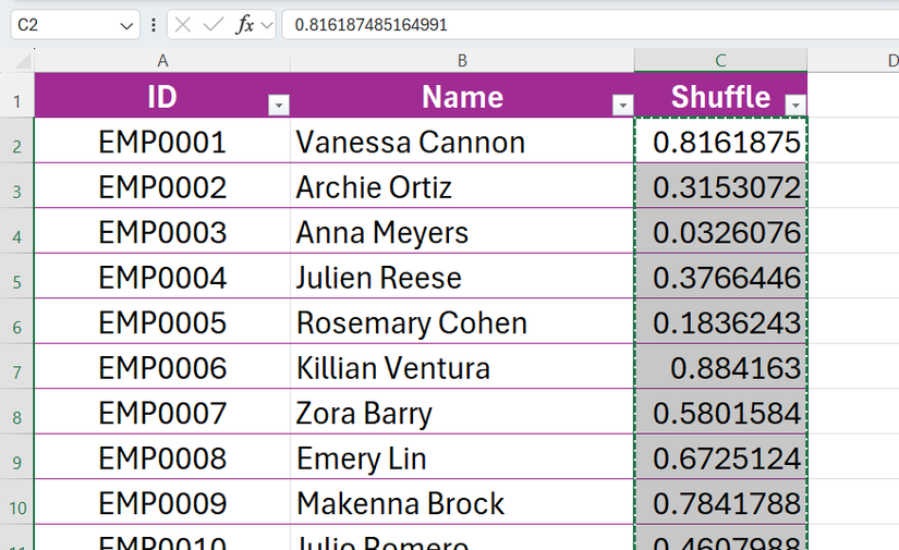 How to randomize rows in an Excel table without scrambling your data