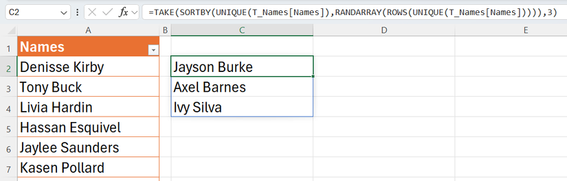 How to pick a random name from a list in Excel