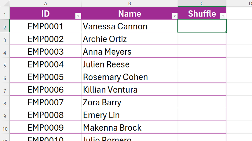 How to randomize rows in an Excel table without scrambling your data
