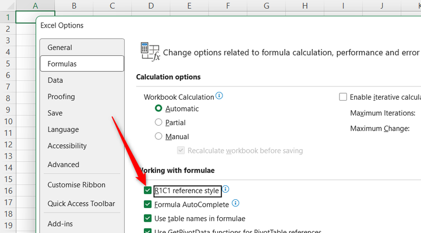 How to use R1C1 referencing style in Microsoft Excel