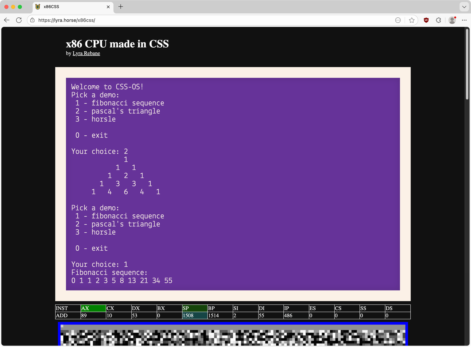 This x86 emulator for web browsers uses CSS, not JavaScript