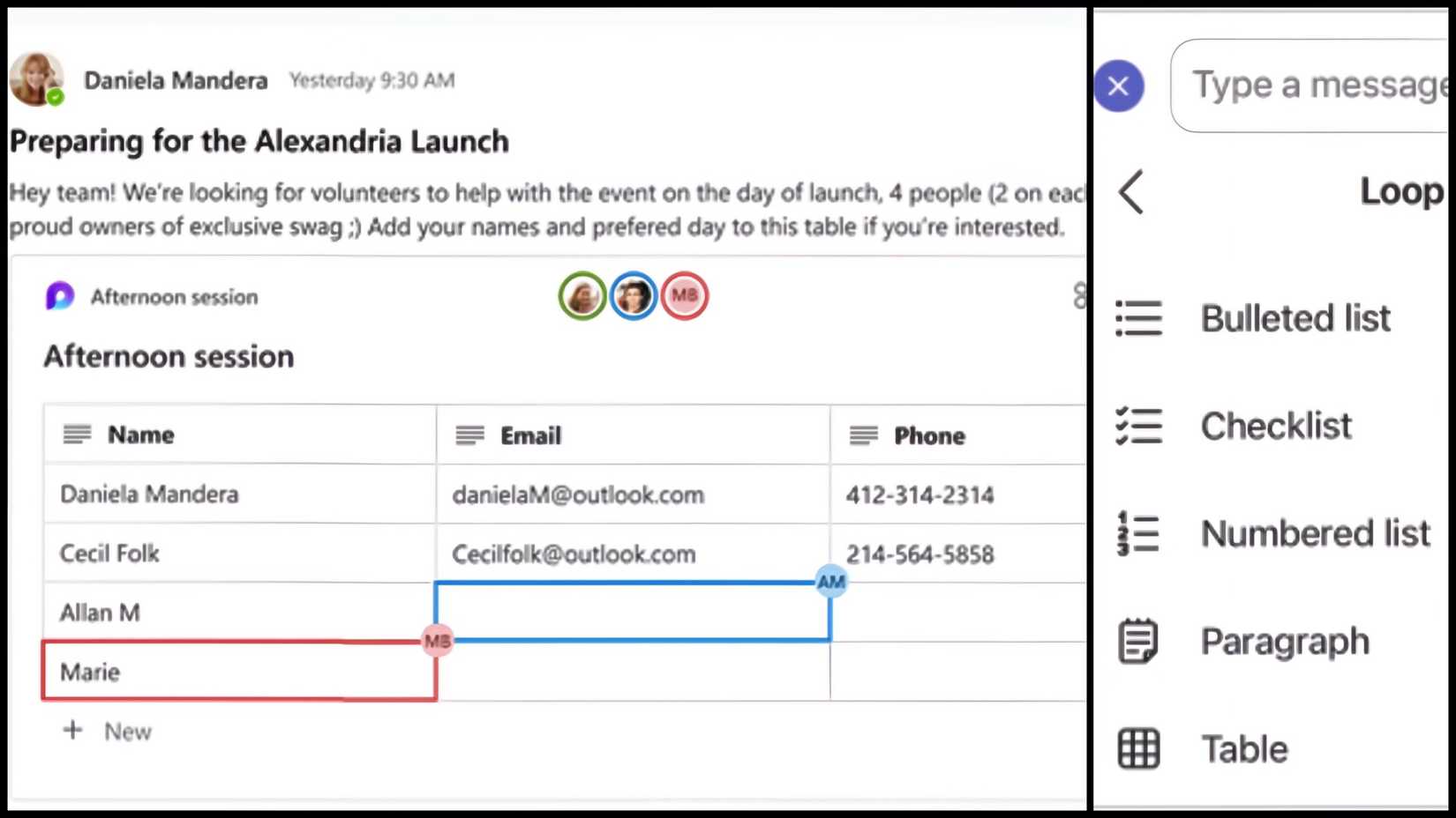 How to use collaborative Loop components in Microsoft Teams chats