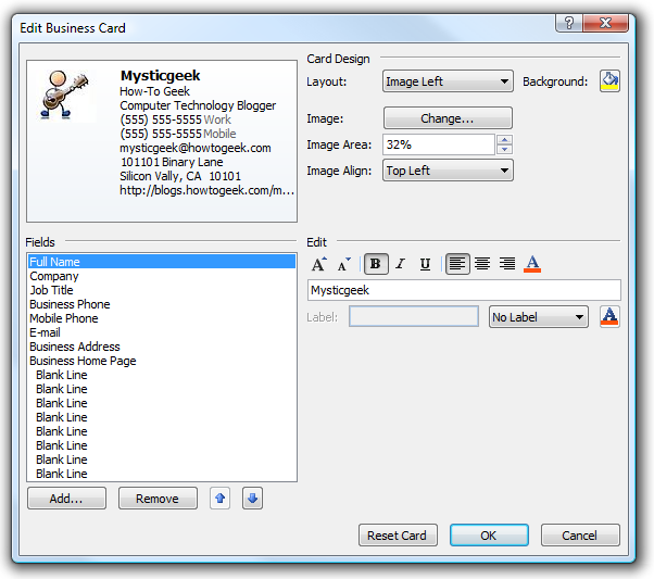 Create An Electronic Business Card In Outlook 2007