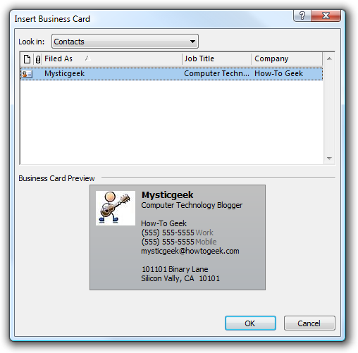 Create An Electronic Business Card In Outlook 2007