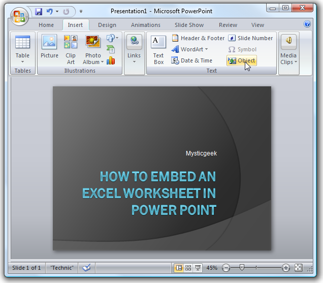 Embed an Excel Worksheet Into PowerPoint or Word 2007
