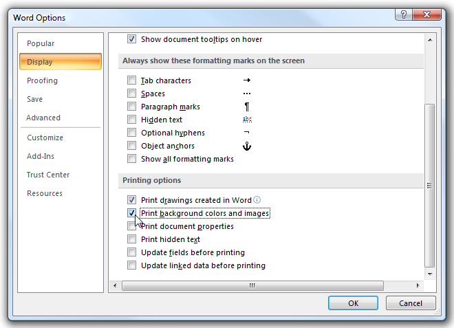 print button on word