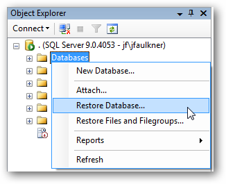 Restoring a SQL Database Backup Using SQL Server Management Studio