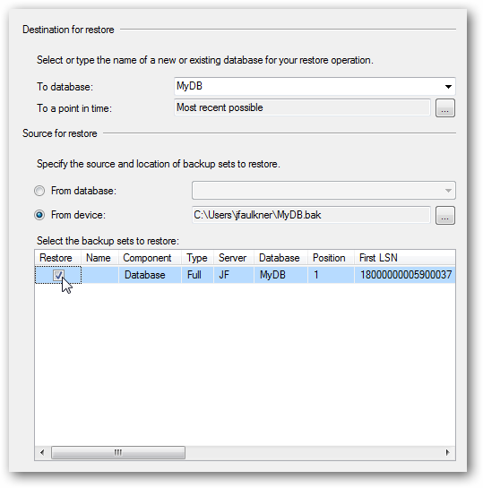Restoring a SQL Database Backup Using SQL Server Management Studio
